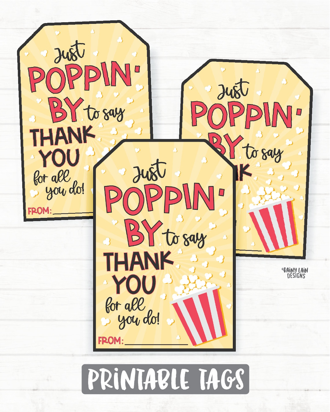 Popcorn Thank You Tag Just Poppin by to Say Thank You for All - Etsy