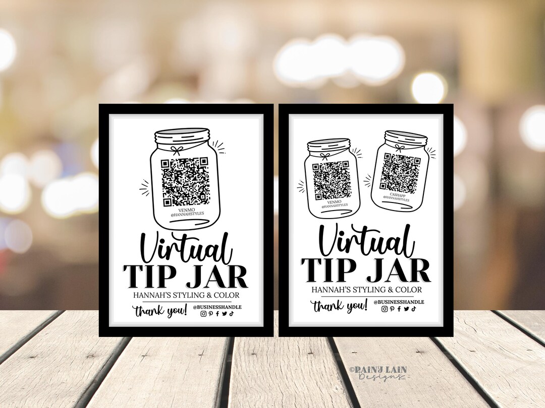 Virtual Tip Jar Sign, Printable QR Code Tips Sign Canva Template ...
