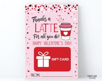 Coffee Valentine's Day Gift Card Holder Thanks a Latte - Etsy