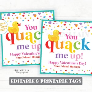 Rubber Duck Valentine's Day Gift Tag, You Quack Me up Valentine Tag ...