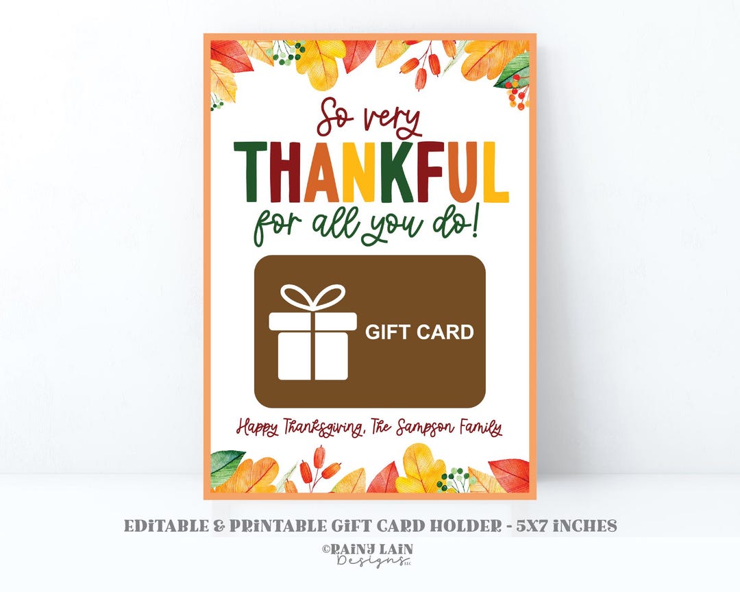 Editable Thanksgiving Gift Card Holder Template, so Very Thankful for ...