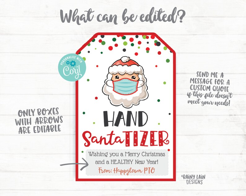 Hand Santa-tizer Christmas Gift Tag Hand Sanitizer Holiday Tag | Etsy