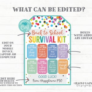 Back to School Survival Kit Tag First Day of School Gift Pack Teacher ...