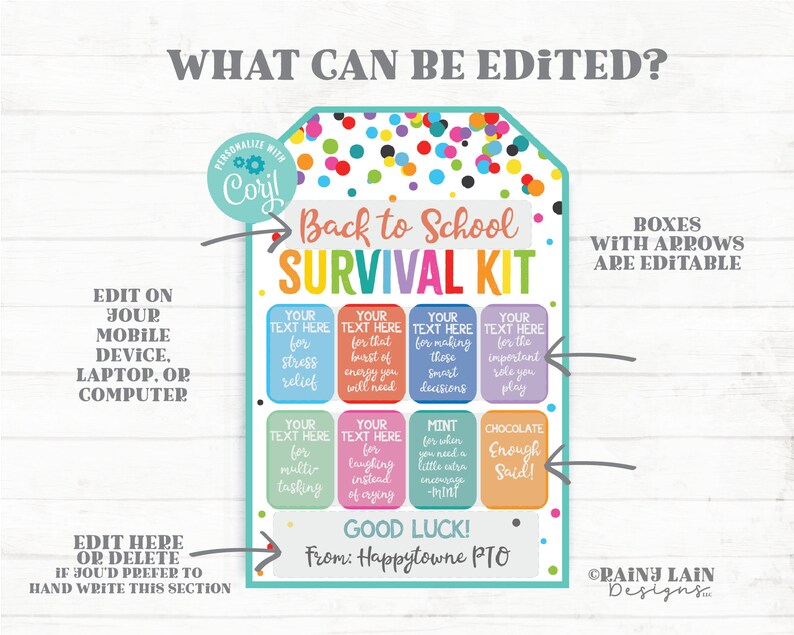 Back to School Survival Kit Tag First Day of School Gift Pack Teacher ...
