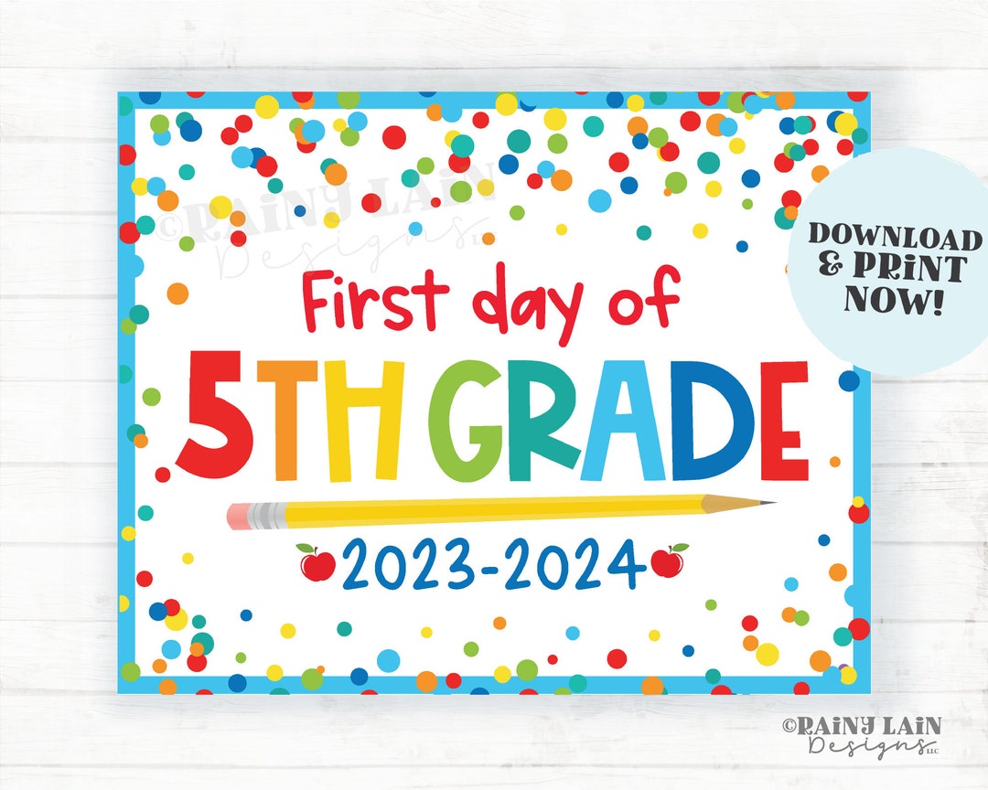 First Day of 5th Grade Sign Back to School Printable 1st Day - Etsy