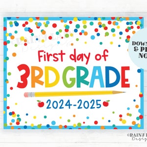 First Day of 3rd Grade Sign Back to School Printable 1st Day of Third ...