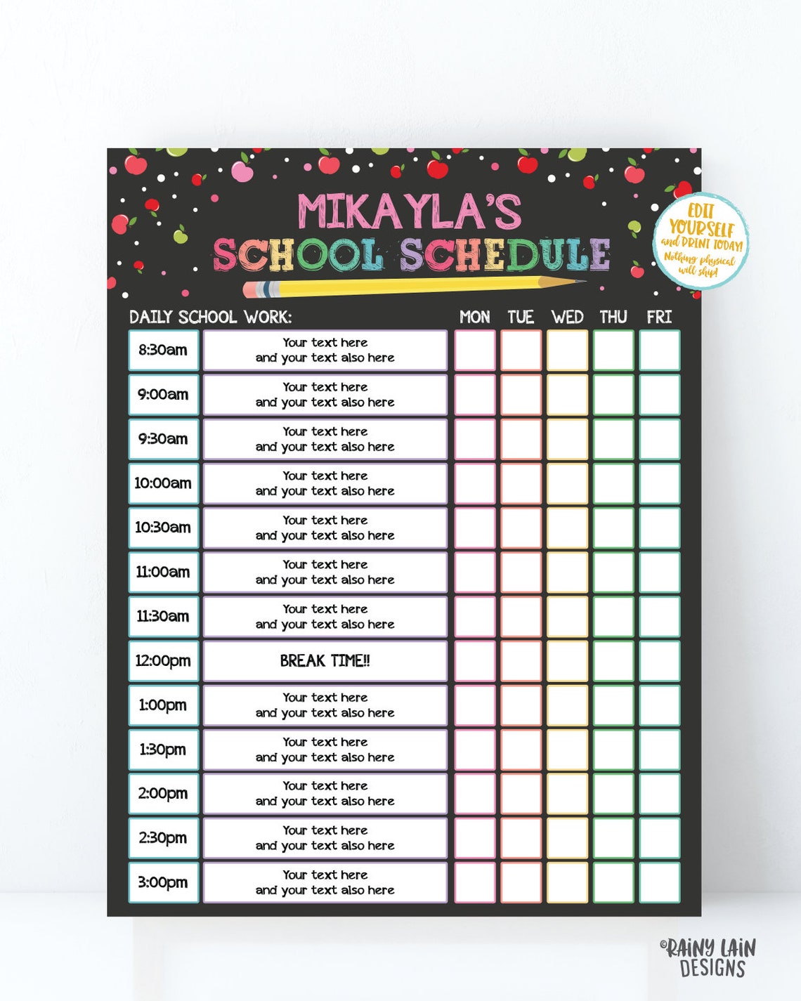 Editable Home School Schedule Printable Homework Chart Kids | Etsy