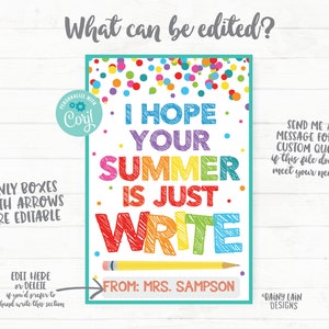 I Hope Your Summer is Just Write Tags Pencil End of School Year Gift ...