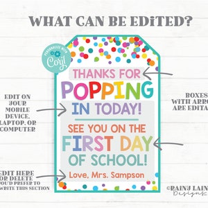 Thanks for Popping in Today Tag, See You on the First Day of School ...