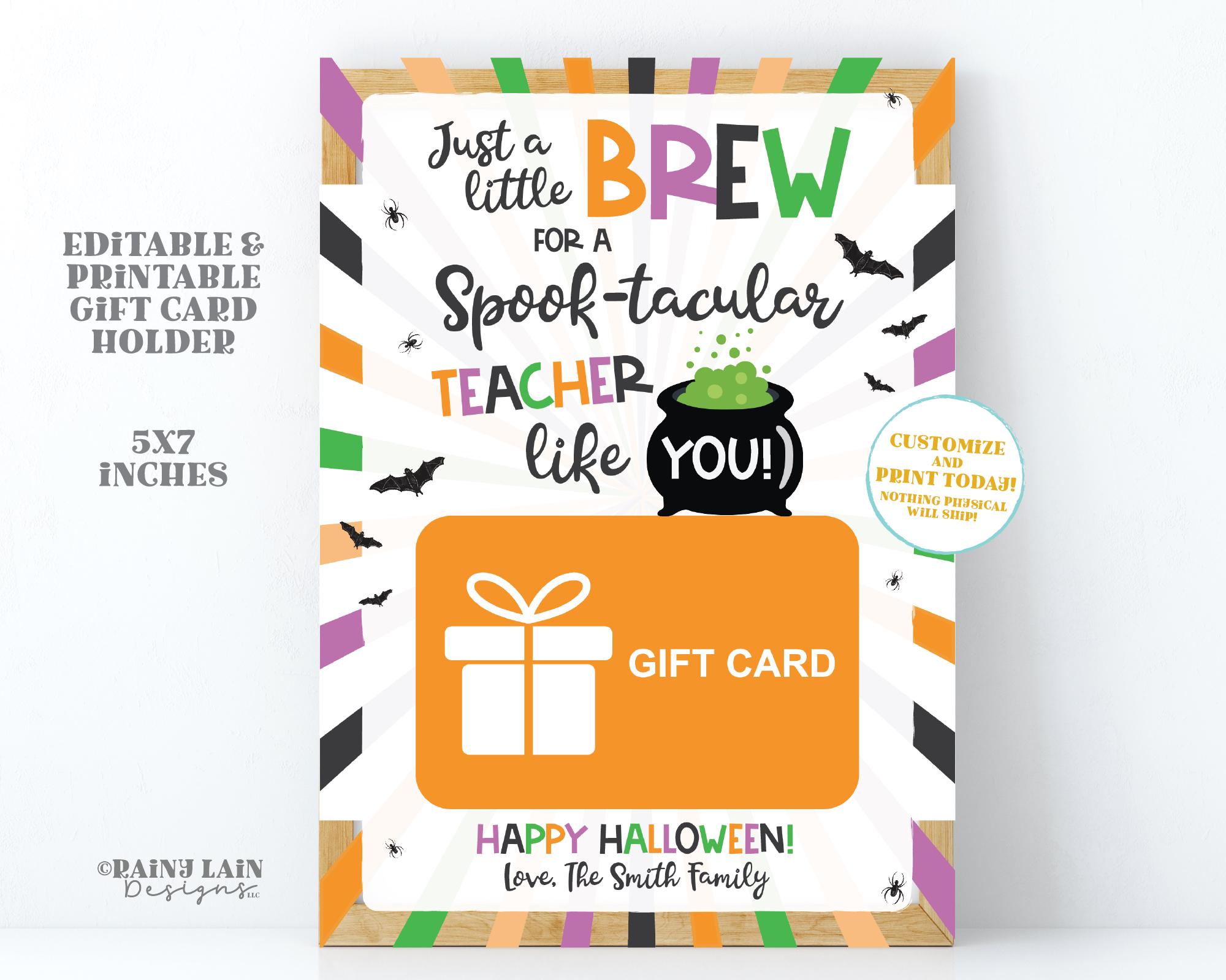 Editable Halloween Gift Card Holder Printable Teacher Coffee, Fall ...