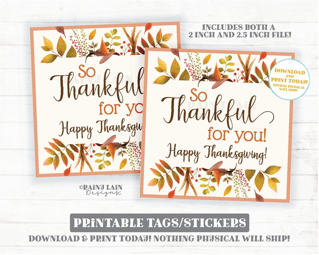 Thankful for You Tags Printable Thanksgiving Cookie Favor Appreciation ...