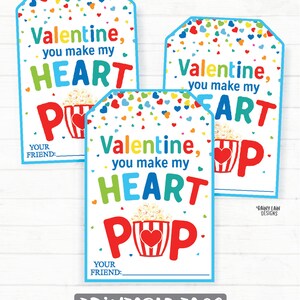 Valentine You Make My Heart Pop Valentine, Popcorn Valentine Tag ...