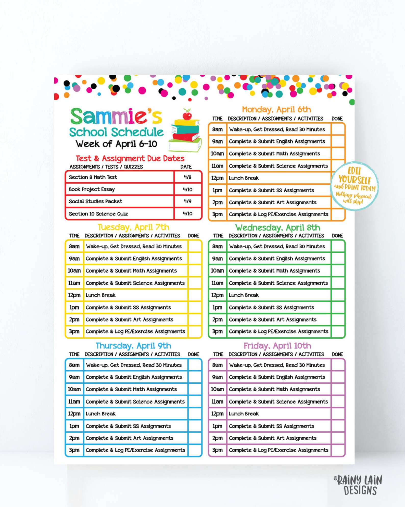 Printable Kids School Schedule Editable Home School Schedule | Etsy