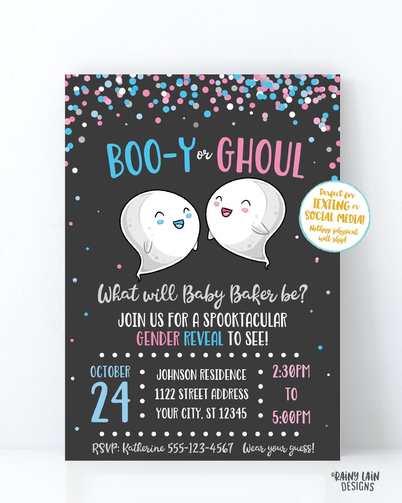 Halloween Gender Reveal Invitation Ghost Gender Reveal Boo-y | Etsy