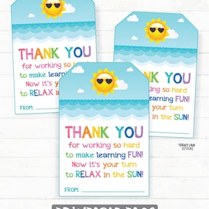 End of School Year Teacher Gift Tags Teacher Summer Thank You Tags ...