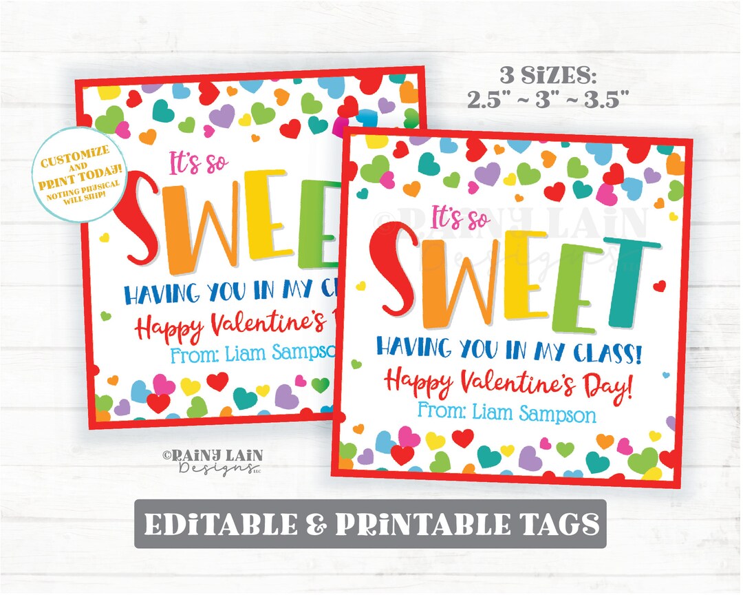 Sweet Having You in My Class, Valentine Treat Tag, From Teacher to ...