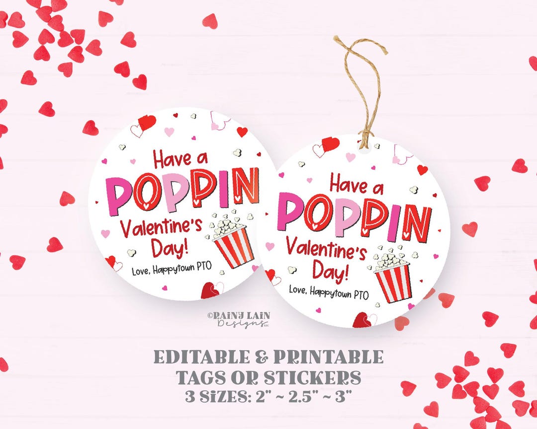 Poppin Valentine's Day Tags, Poppin Valentine Sticker, Popcorn Stickers ...