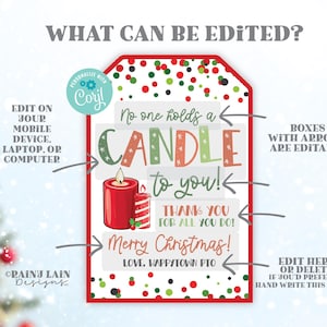 Christmas Candle Gift Tags, Editable No One Holds a Candle to You ...