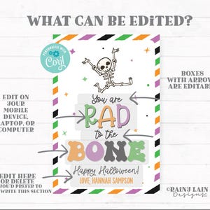 Editable Rad to the Bone Gift Tag, Halloween Skeleton Tag, Teacher ...