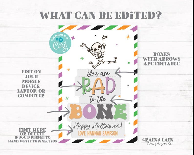 Editable Rad to the Bone Gift Tag, Halloween Skeleton Tag, Teacher ...