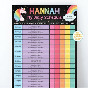 Editable Home School Schedule Unicorn Printable Kids Schedule Kids ...