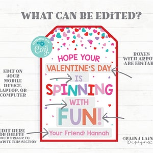 Spinning With Fun Tag, Fidget Spinner Valentine Pop Gift Tag, Spin Toy ...
