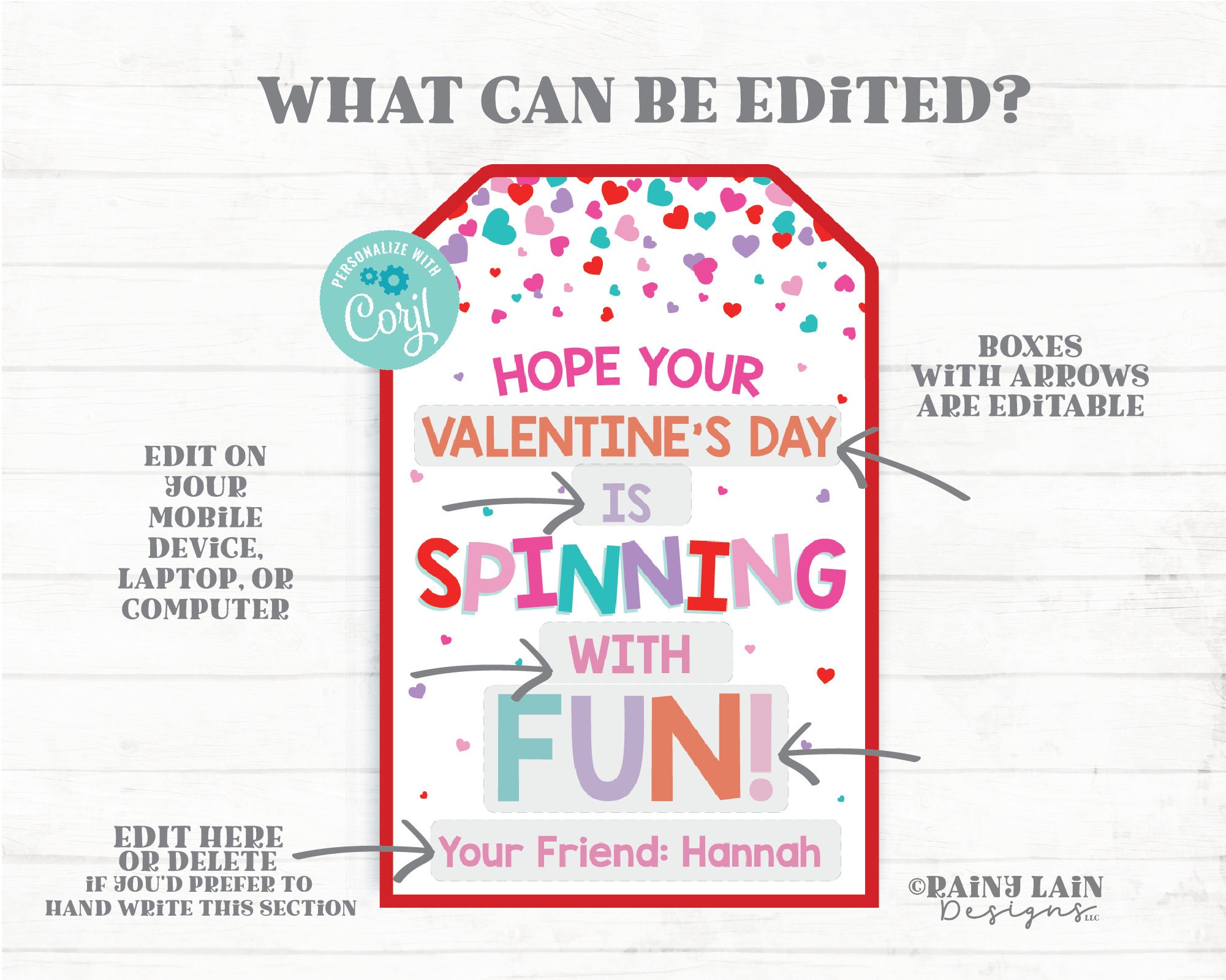 Spinning With Fun Tag, Fidget Spinner Valentine Pop Gift Tag, Spin Toy ...