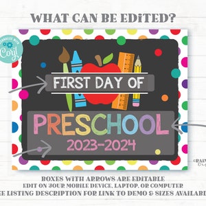 1st Day of School Sign Editable Template Polka Dot Back to School Photo ...