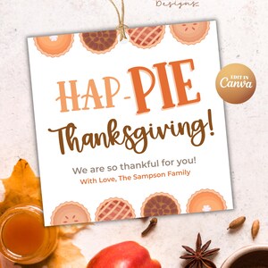 Hap-pie Thanksgiving Tag, Thankful Pie Label, Editable in Canva - Etsy