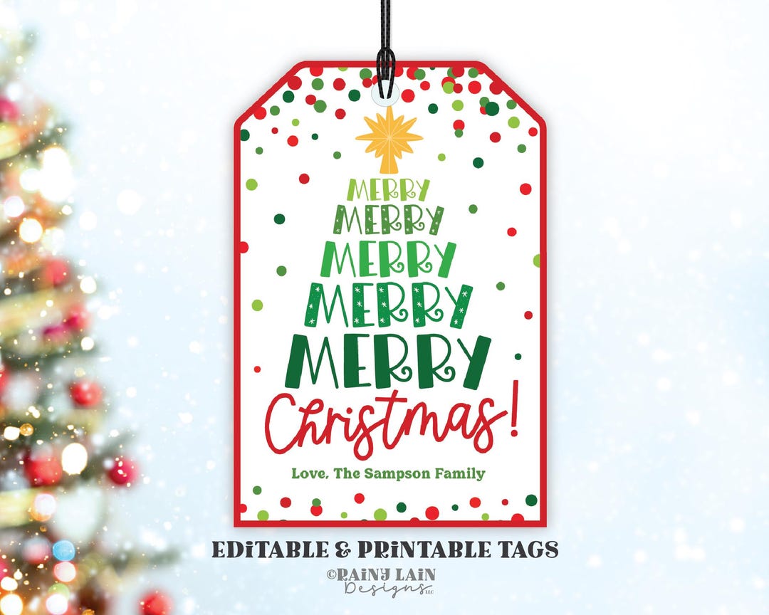 Merry Christmas Gift Tag, Editable, Printable, Holiday, Favor, Merry ...