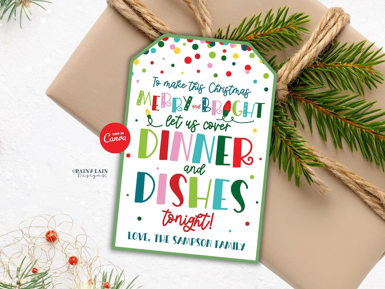 Printable Christmas Dinner Dishes Gift Tag for Teacher, Coworker ...