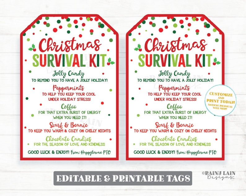 Christmas Survival Kit Tag Treat Thank You Holiday - Etsy