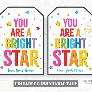 You Are a Bright Star Tag Printable Appreciation Gift Tag, Employee Co ...