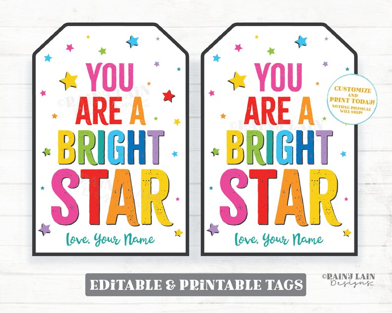 You Are a Bright Star Tag Printable Appreciation Gift Tag - Etsy