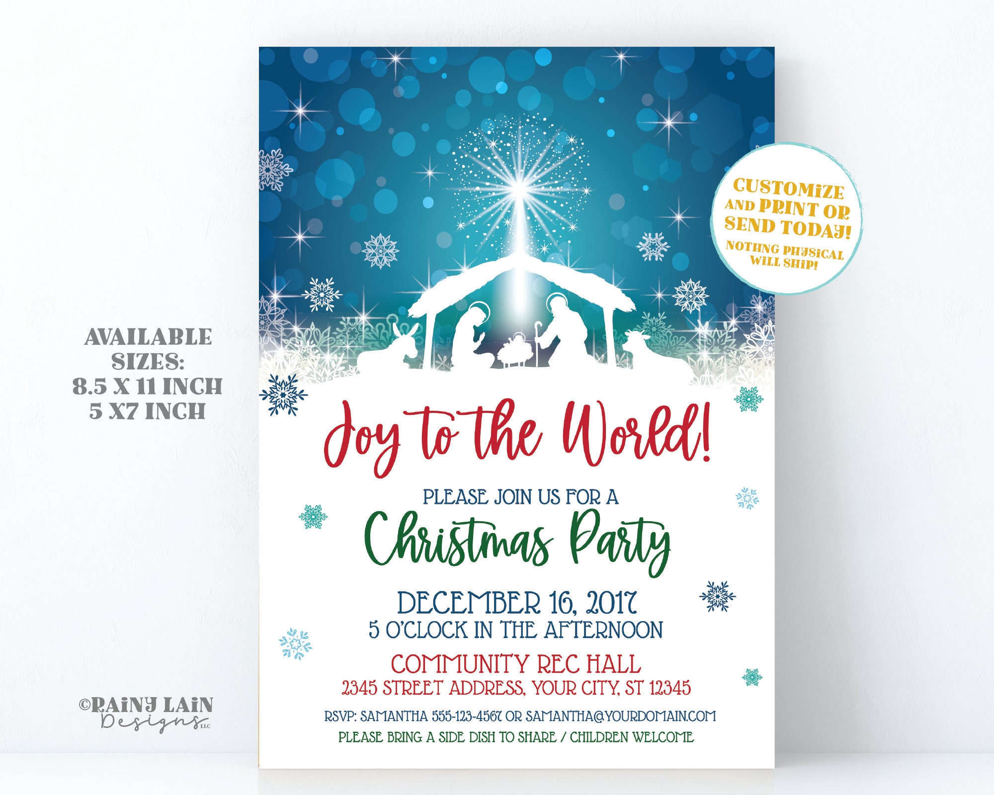 Nativity Christmas Party Invitations Editable Printable Invite Church ...