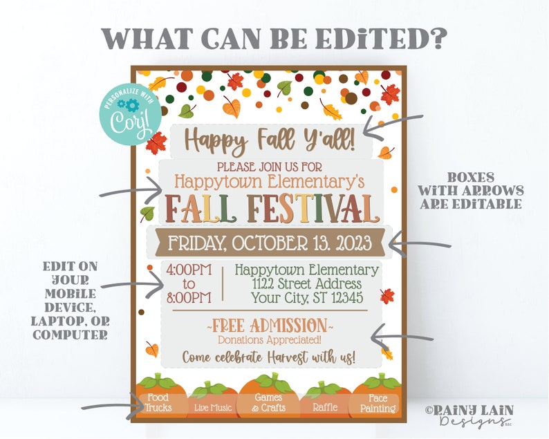 Editable Fall Festival Flyer, Harvest Invitation, Printable Digital ...