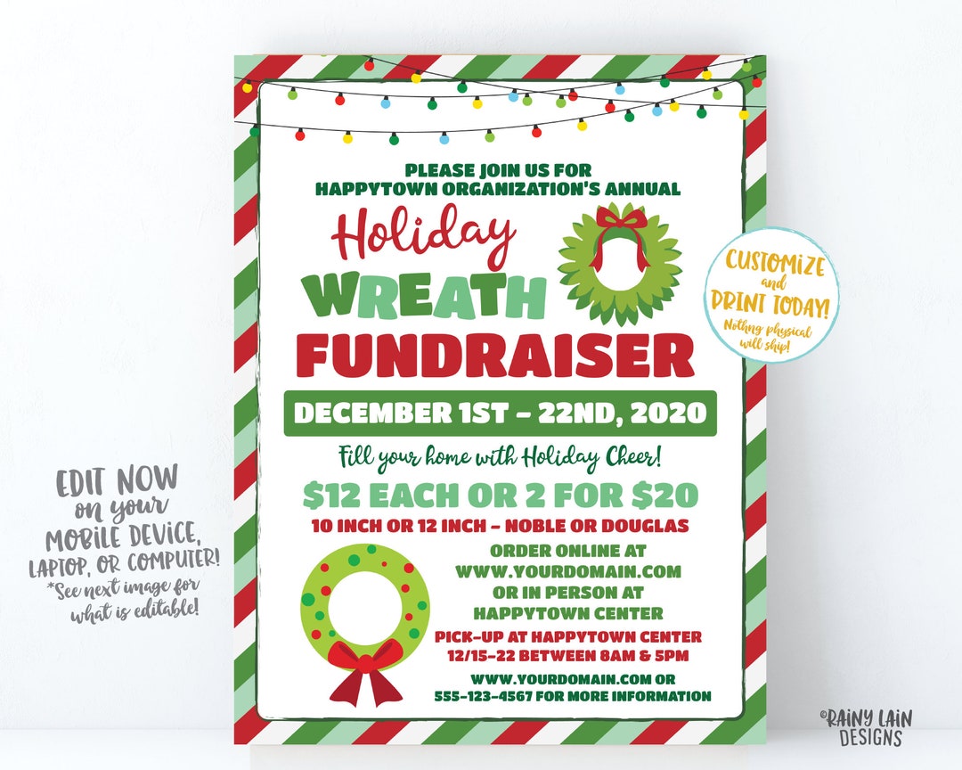 Wreath Fundraiser Flyer, Christmas Wreath Invitation, Holiday ...