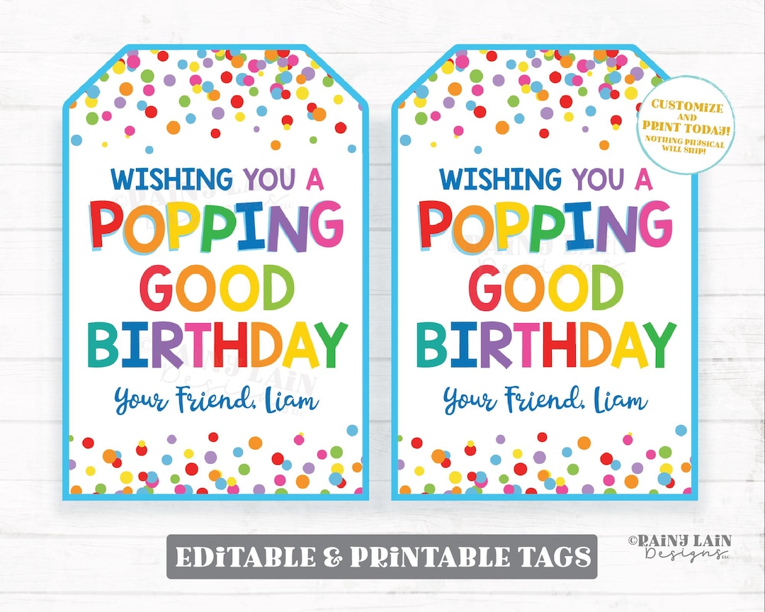 Wishing You A Popping Good Birthday, Editable Gift Tag, Pop Fidget Toy ...
