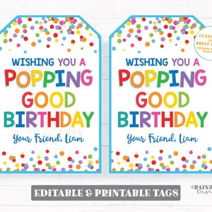 Wishing You A Popping Good Birthday, Editable Gift Tag, Pop Fidget Toy ...