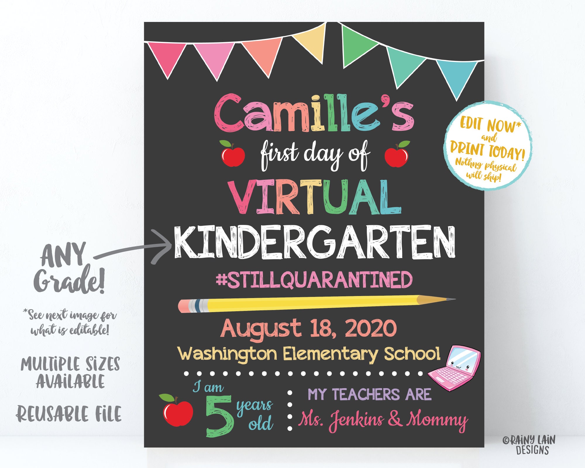 1st day of Virtual School Sign Editable First Day of Virtual | Etsy