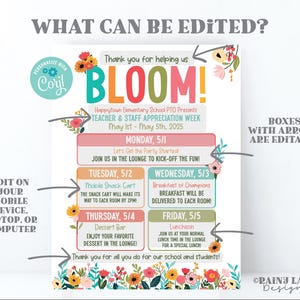 Editable Teacher Appreciation Week Flyer Template, Bloom, Grow, Floral ...