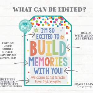 Build Memories Tag, Back to School, First Day Gift, Hashtag, Blocks ...