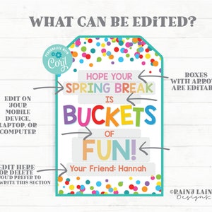 Spring Break Buckets of Fun Tag Easter Gift Bucket Tag Beach Chalk ...