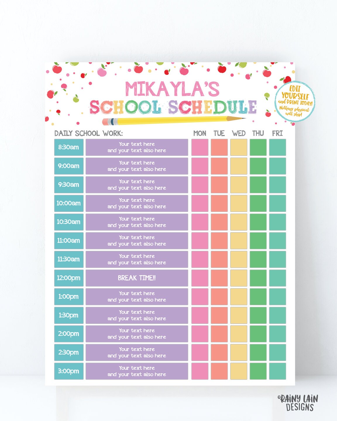 Editable Home School Schedule, Homeschool Planner, Printable Homework ...