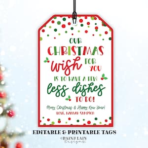 Paper Plate Gift Tags, Less Dishes Christmas Wish, Hostess, Teacher ...