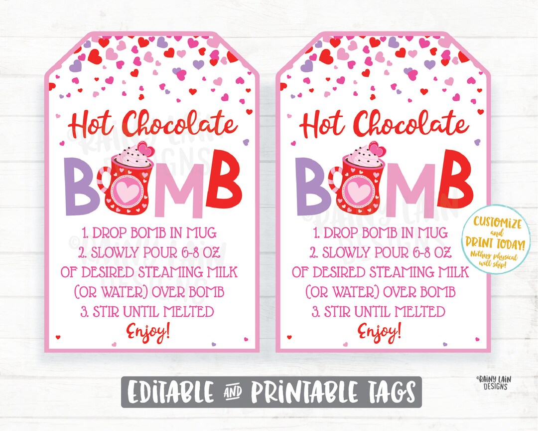 Valentine's Day Hot Chocolate Bomb Tag, Editable Cocoa Bomb Valentine ...