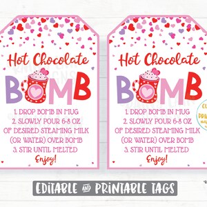 Valentine's Day Hot Chocolate Bomb Tag, Editable Cocoa Bomb Valentine ...