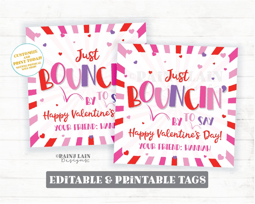 Ball Valentine Tag, Bouncin by to Say Happy Valentine's Day, Bouncy ...