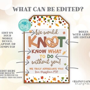 Thanksgiving Pretzel Gift Tag Template, Editable Fall Knot Know ...