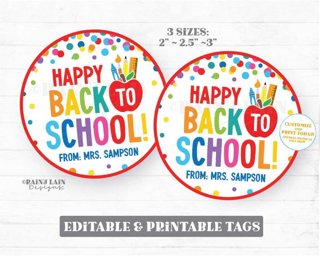 Happy Back to School Tag, Editable First Day of School Gift, 1st ...